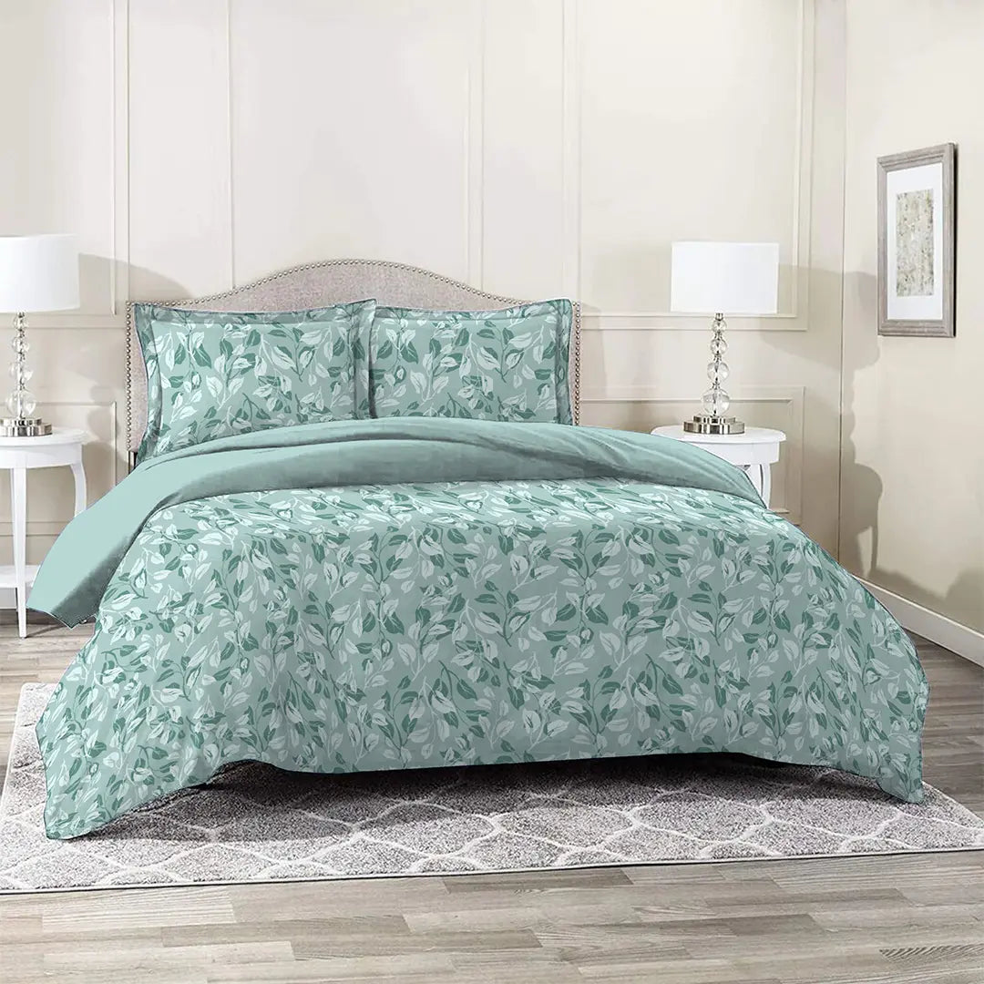 Mint Hazel Leaf Printed Bed Sheet – Periwinkle